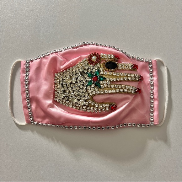 Accessories | Satin Light Pink Rhinestone Hand Glamorous Handmade Face ...